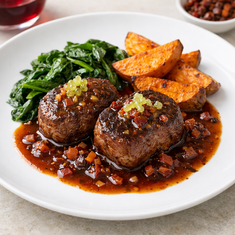 Australian Lemon Myrtle Kangaroo Medallions with Bush Tomato Jus ...